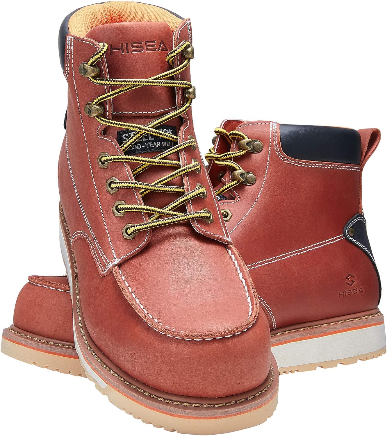 HISEA Work Boots for Men Steel/Soft Toe Boots,6‘’ Waterproof Slip ...