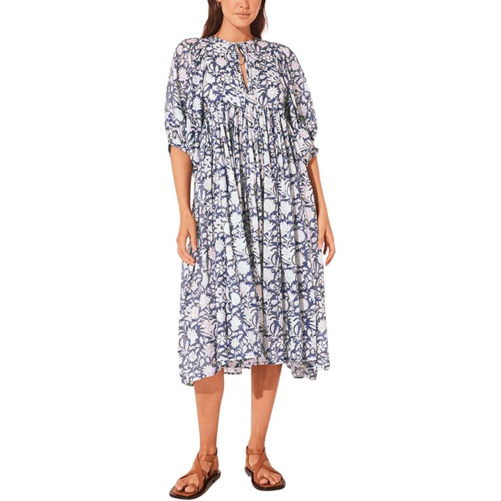 CHARTOU Women’s Vintage Floral 3/4 Sleeve Ruffle Midi Long Dress V Neck ...