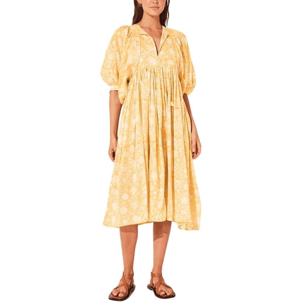 CHARTOU Women’s Vintage Floral 3/4 Sleeve Ruffle Midi Long Dress V Neck ...